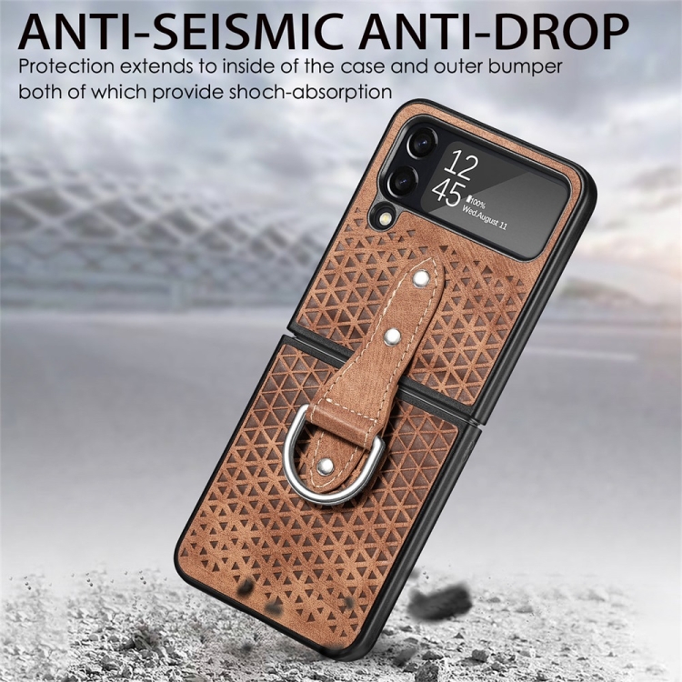 For Samsung Galaxy Z Flip4 JUNSUNMAY Netted Embossing Ring Folding ...
