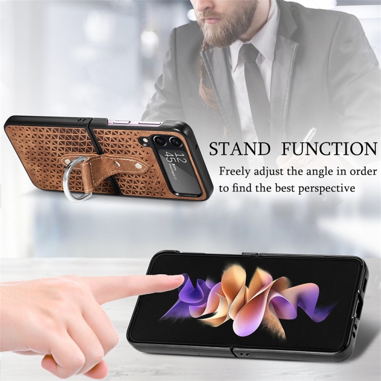 For Samsung Galaxy Z Flip4 JUNSUNMAY Netted Embossing Ring Folding ...