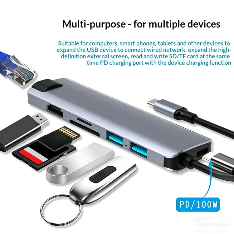 HC-75LC 4K HD PD100W Charging Gigabit Ethernet 7 in 1 USB-C Hub with ...