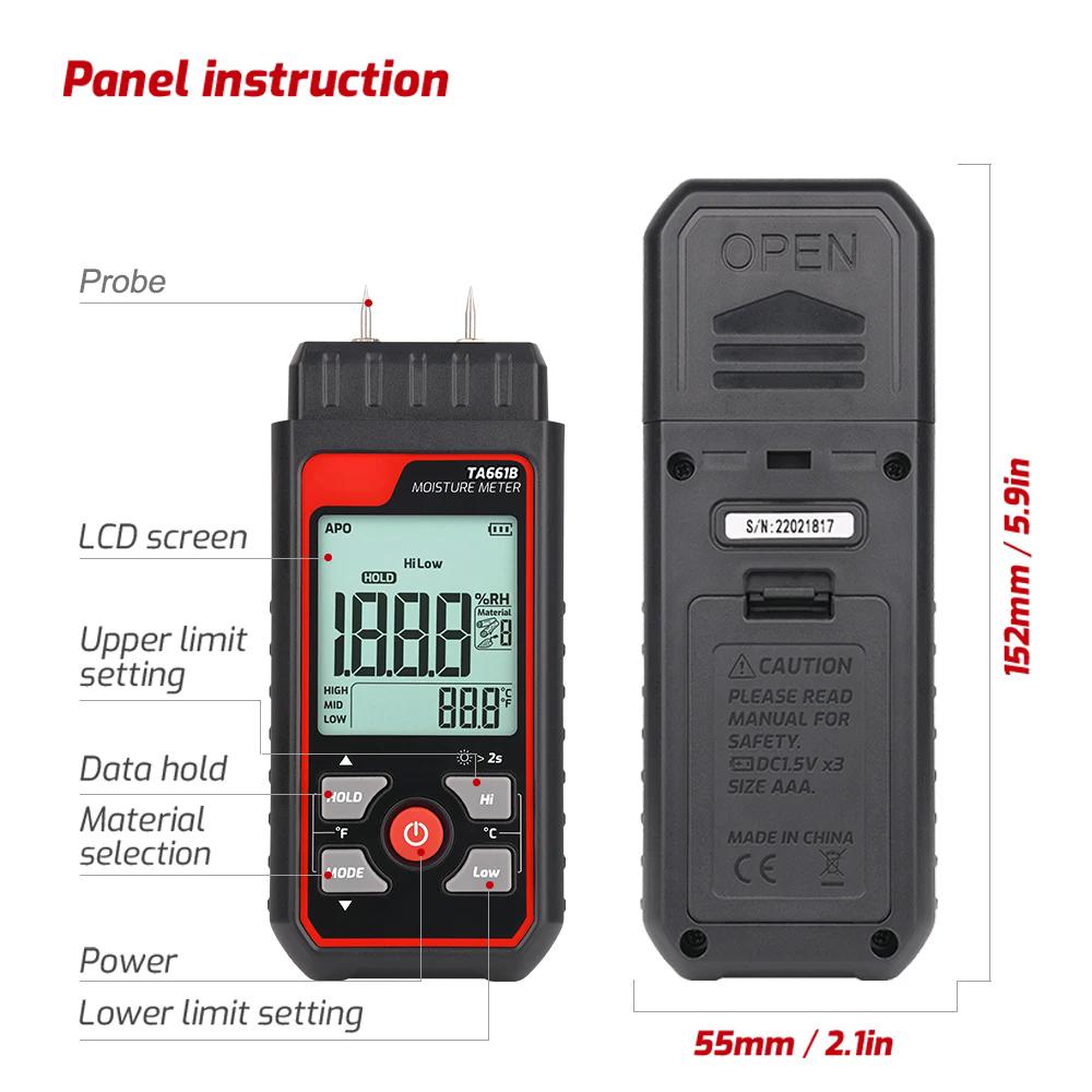 TASI TA661B Wood Moisture Meter Quickly Measure Moisture Content Tester ...