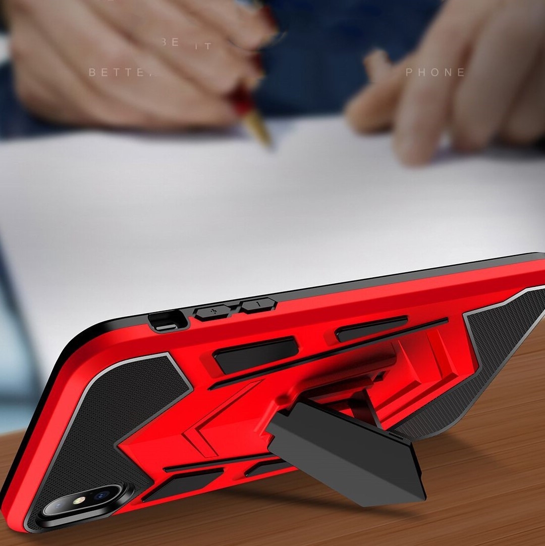 For iPhone XS Max Shockproof TPU + PC Protective Case with Holder(Red)