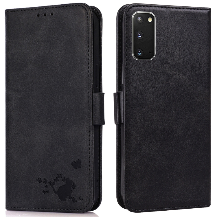 For Samsung Galaxy S10 Embossed Cat Butterflies Pattern Horizontal Flip ...
