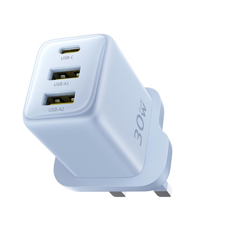 Baseus EnerFill FE11 Dual USB-A, Type-C 30W Fast Charger, UK Plug(Pink)