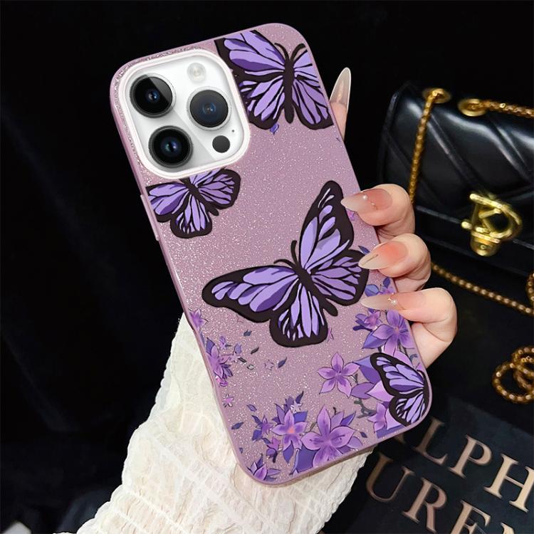 For iPhone 13 Pro Max Purple Butterflies Pattern IMD Glitter PC Hybrid ...