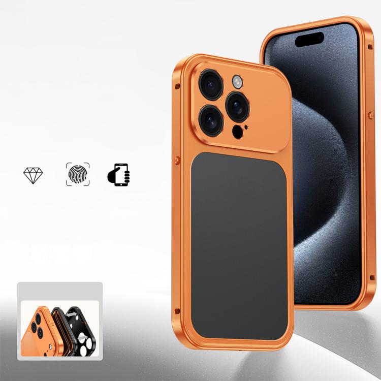 For iPhone 16 Cooling Spring Buckle Metal Frame Phone Case(Ttanium Orange)