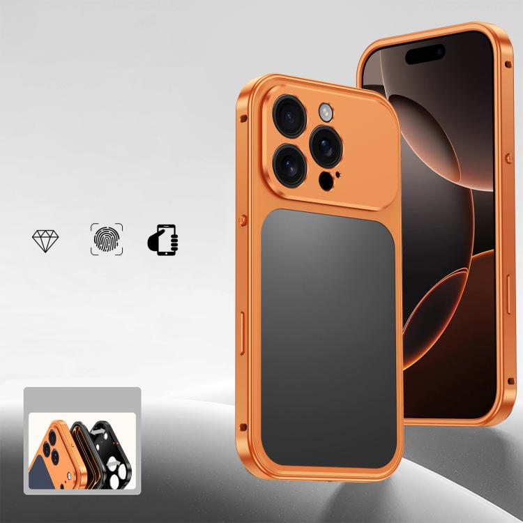 For iPhone 16 Cooling Spring Buckle Metal Frame Phone Case(Ttanium Orange)