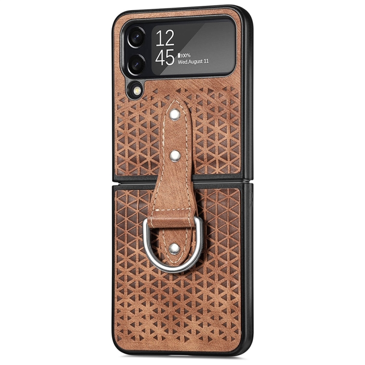 For Samsung Galaxy Z Flip4 JUNSUNMAY Netted Embossing Ring Folding ...
