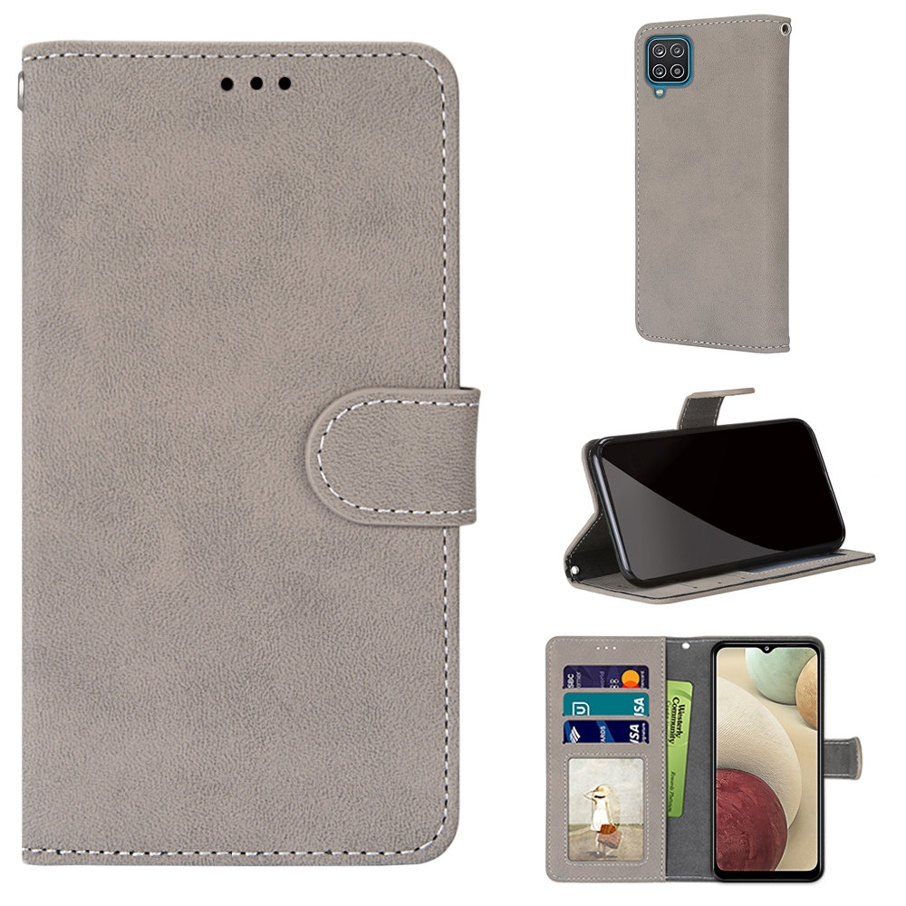 For Samsung Galaxy A12 / M12 Retro Frosted Horizontal Flip PU Leather ...