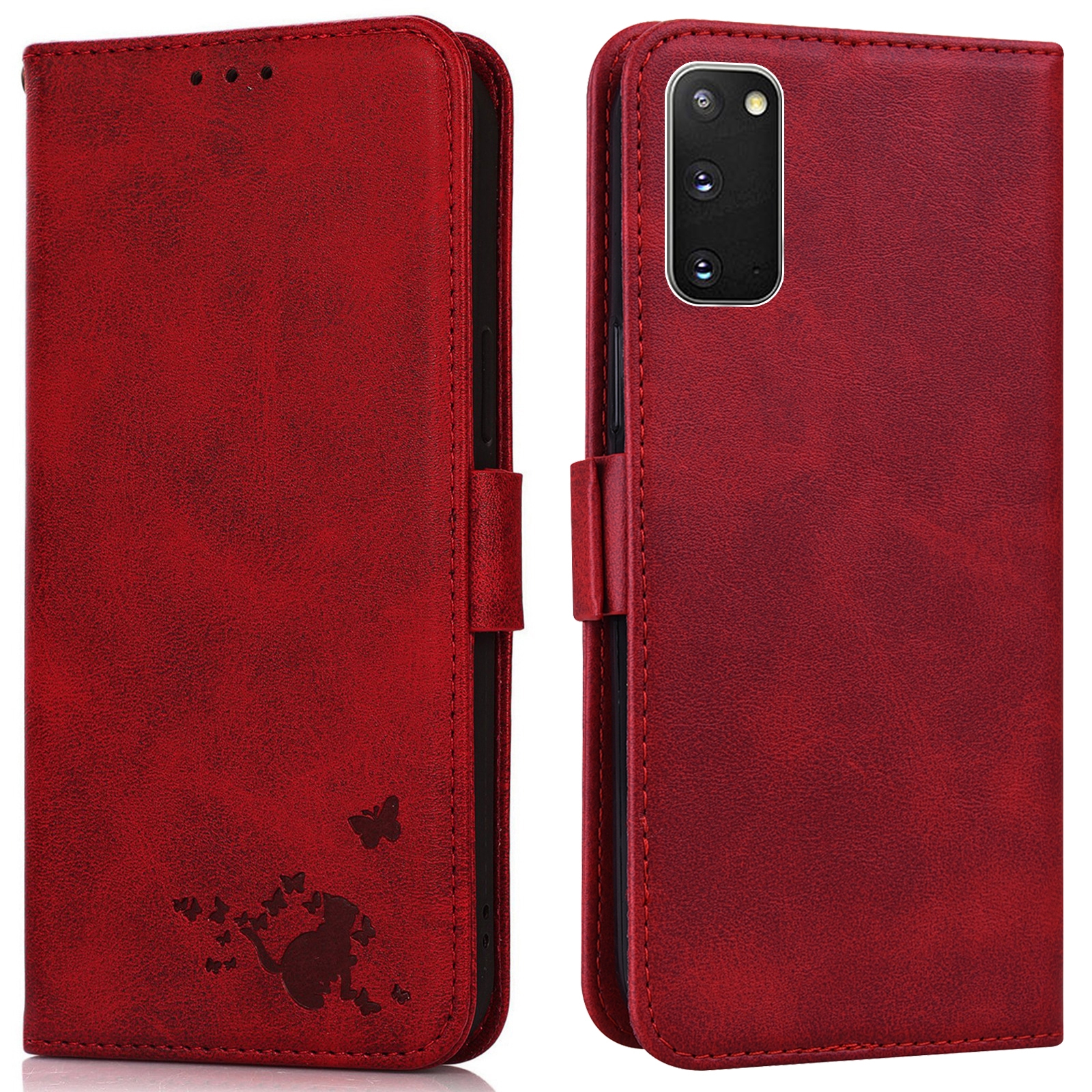 For Samsung Galaxy S20+ Embossed Cat Butterflies Pattern Horizontal ...