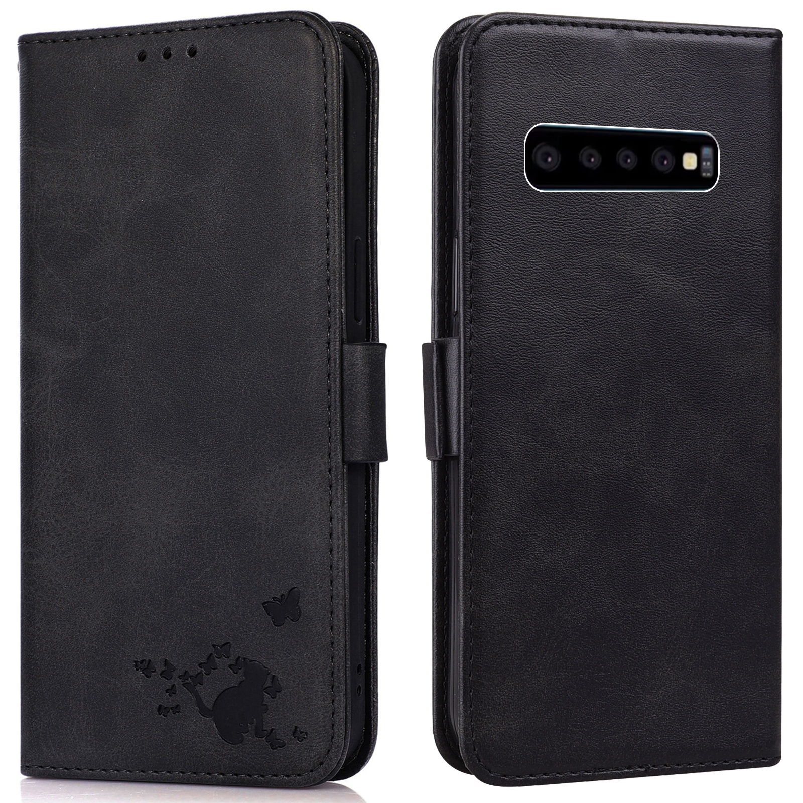 For Samsung Galaxy S10 Embossed Cat Butterflies Pattern Horizontal Flip ...