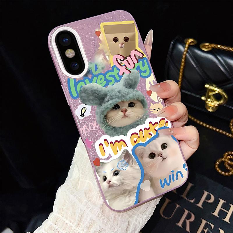 For iPhone XS Max Cats Pattern IMD Glitter PC Hybrid TPU Phone Case(Purple)